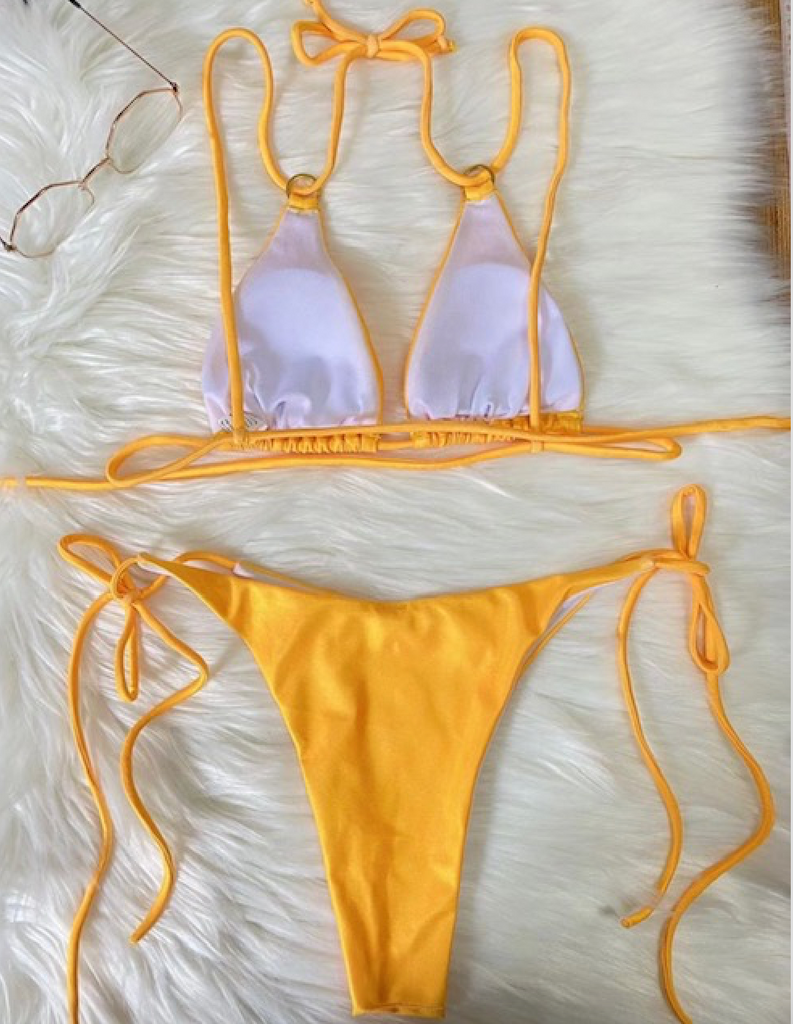 OBL Swimwear Tropical Citrus Bikini – Bold Cheeky Triangle Set – Omni Beach Life